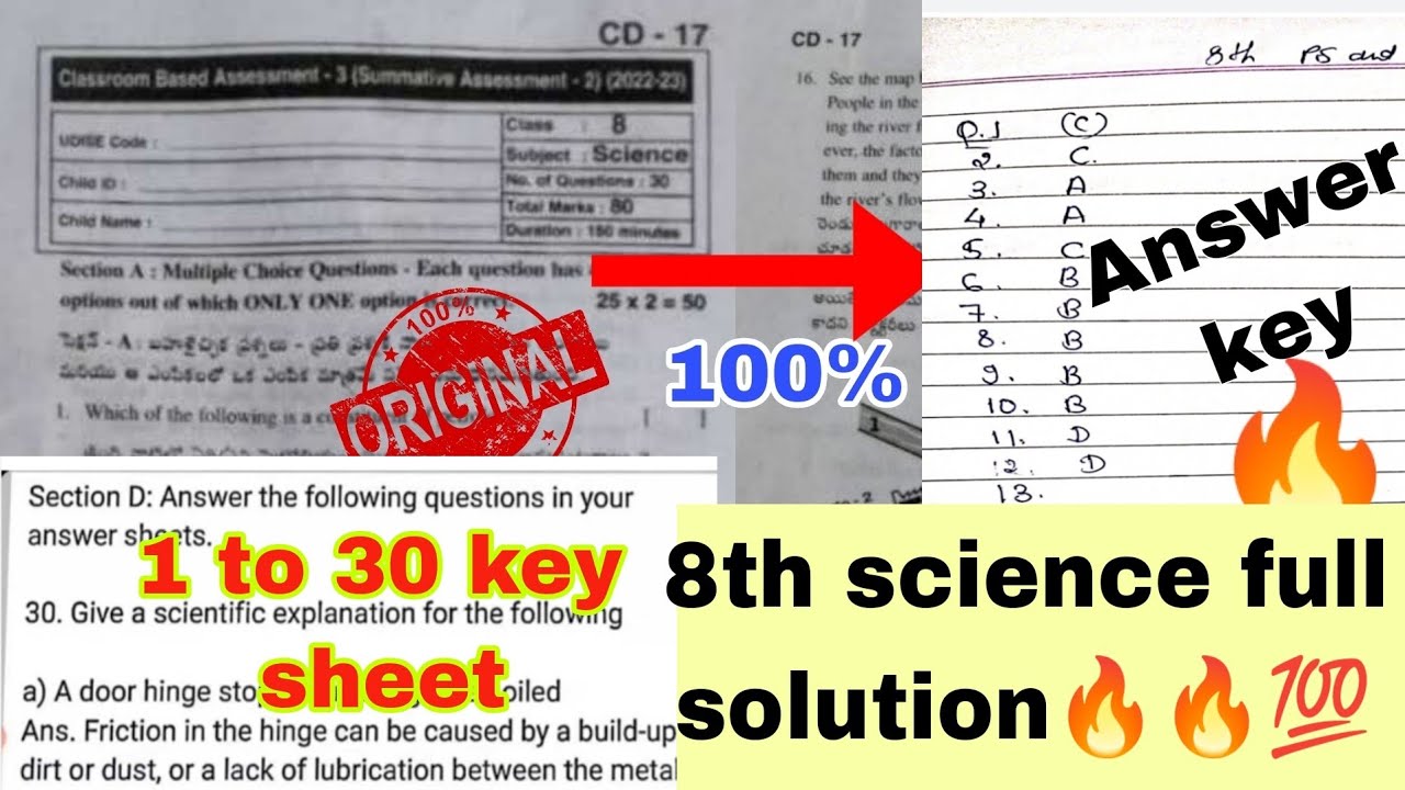 💯Answer key 8th science ps and ns cba3 sa2 question paper 2023🔥ap 8th ...