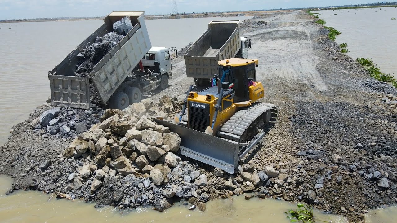 Nice Incredible Build New Road on Water, Bulldozer Push Big Stone ...