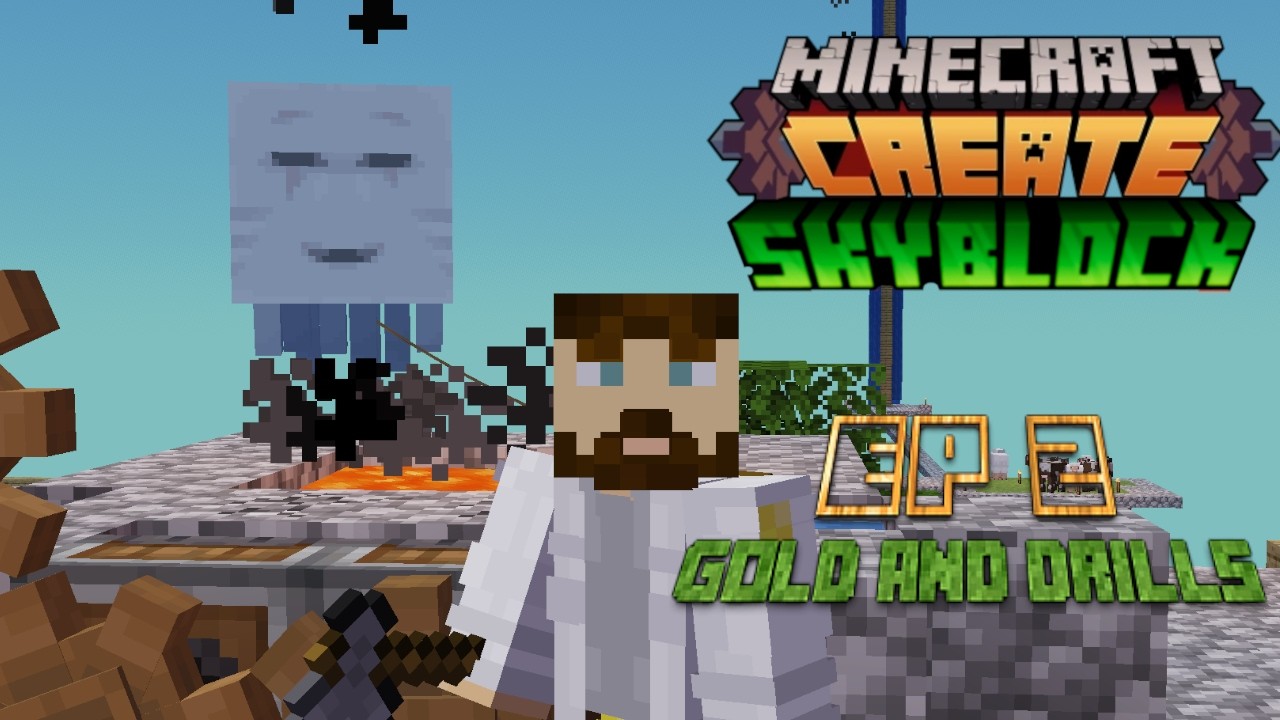 Goldfarm and first Create Contraption in Minecraft Skyblock with the ...
