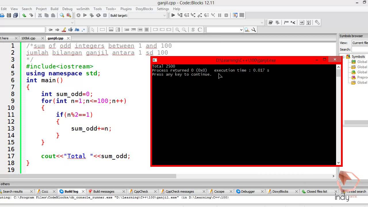 C Example Sum Of Odd Integers Between 1 100 YouTube