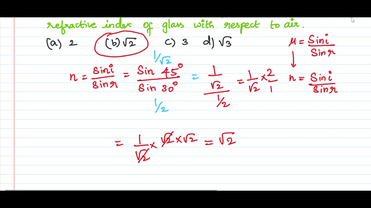 Class 10 Physics Light Refractive Index Part 1 MCQ - YouTube