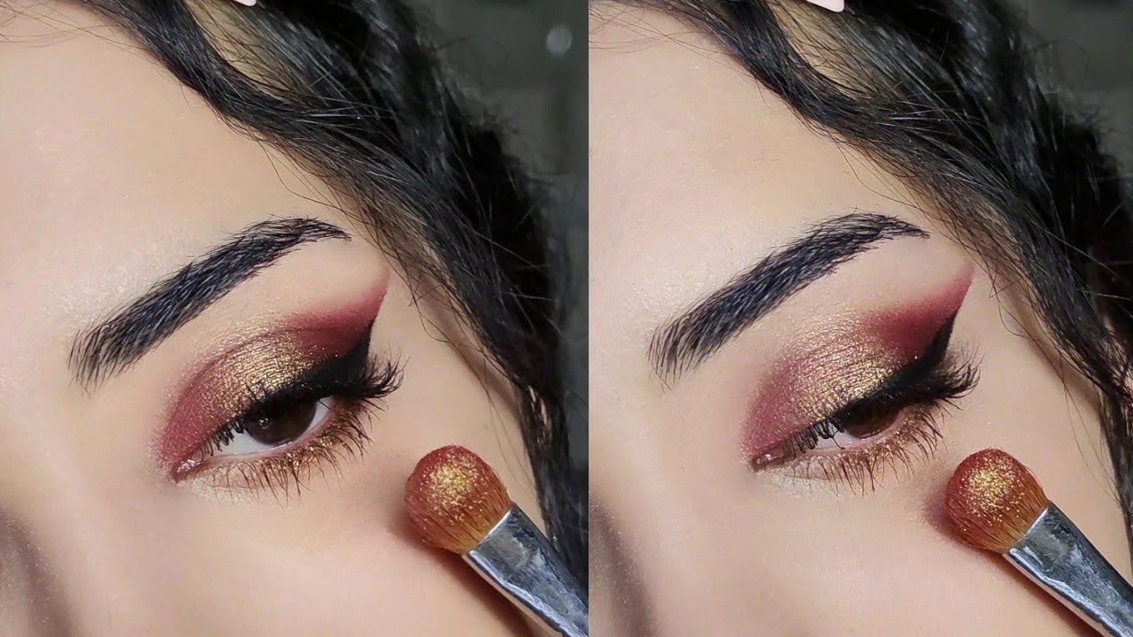 Red Cherry Eye Makeup Tutorial with a Touch of Gold Glitter 🍒 ...
