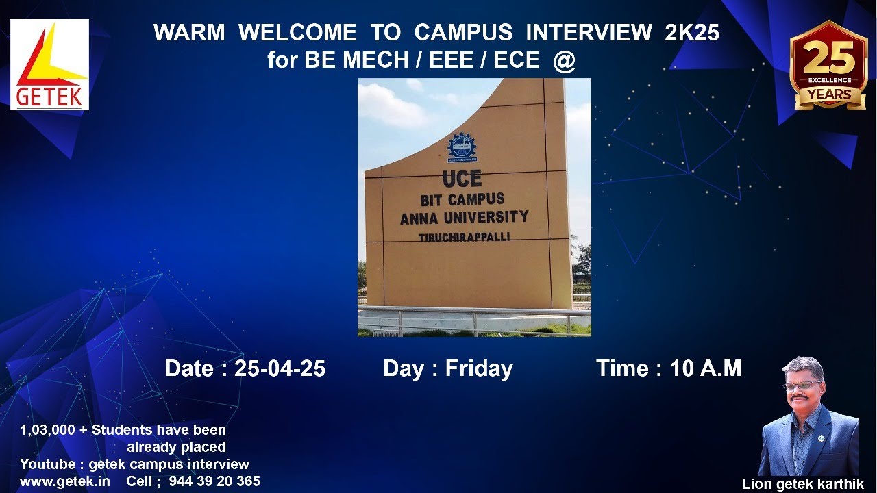 Getek Campus Interview University College of Engineering,BIT Campus ...