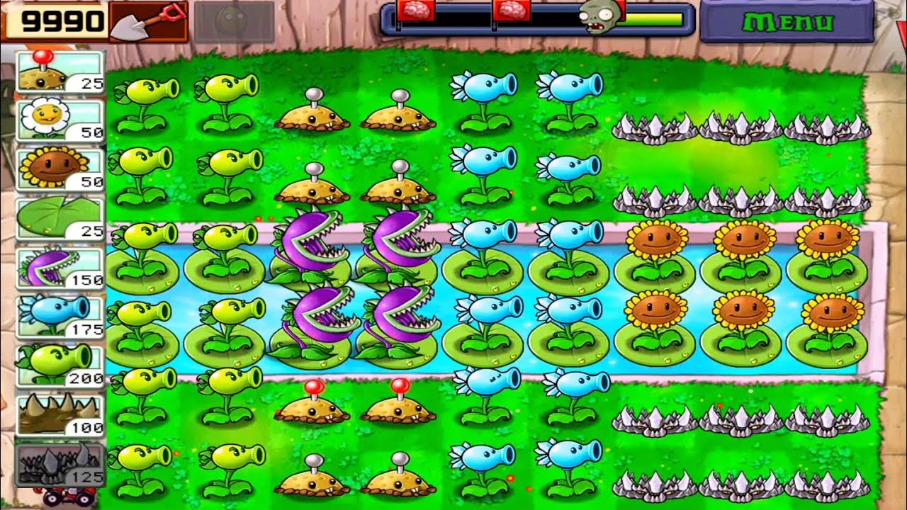 PVZ GAMEPLAY || REPEATER, POTATO MINES, CHOMPER, SNOW PEA, SUNFLOWER ...