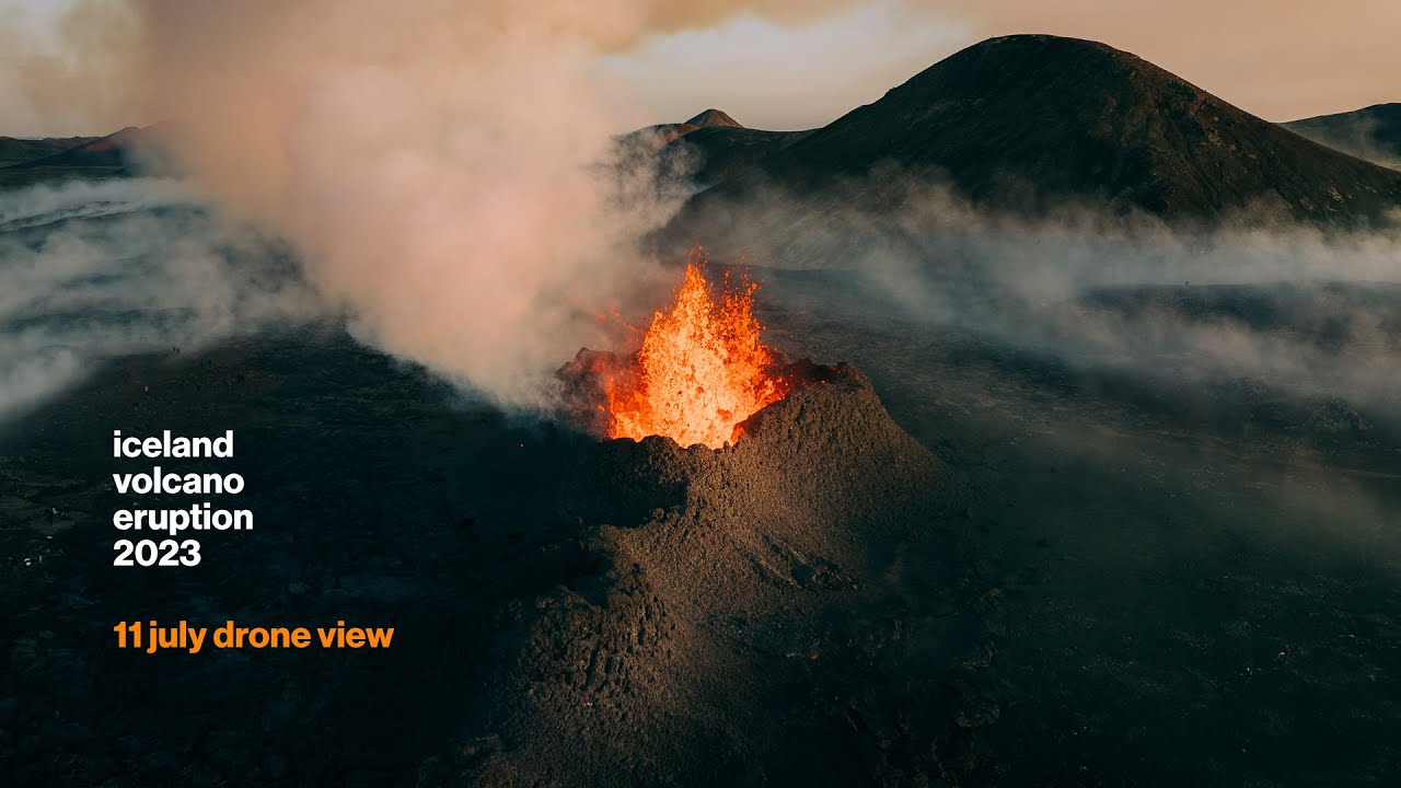 iceland volcano eruption 2023 - 11 july drone view - YouTube