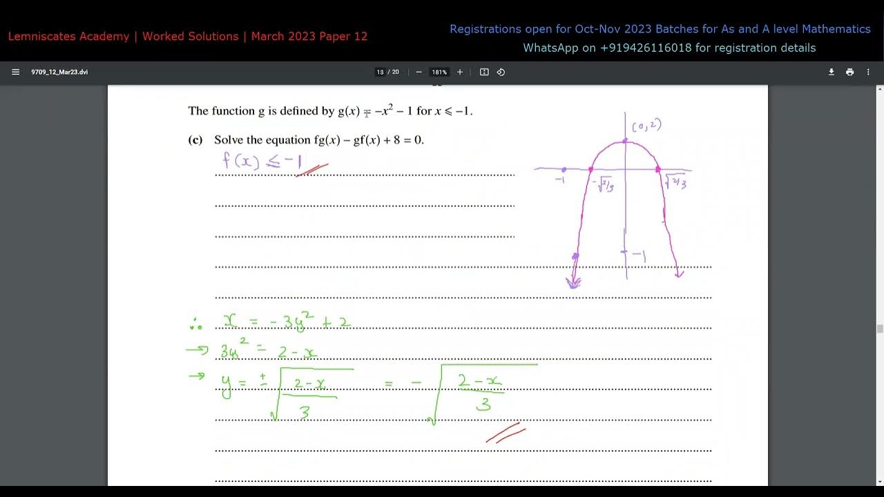 9709_m23_qp_12 | Q9 | Functions - Range, Inverse and Composite Functions - YouTube