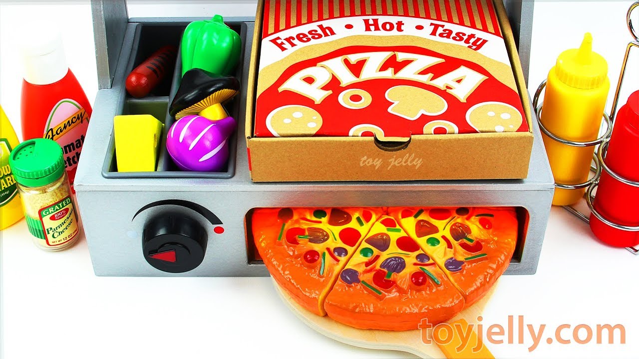 How to Make Play Doh Pizza with Velcro Cutting Toy and Oven Playing ...