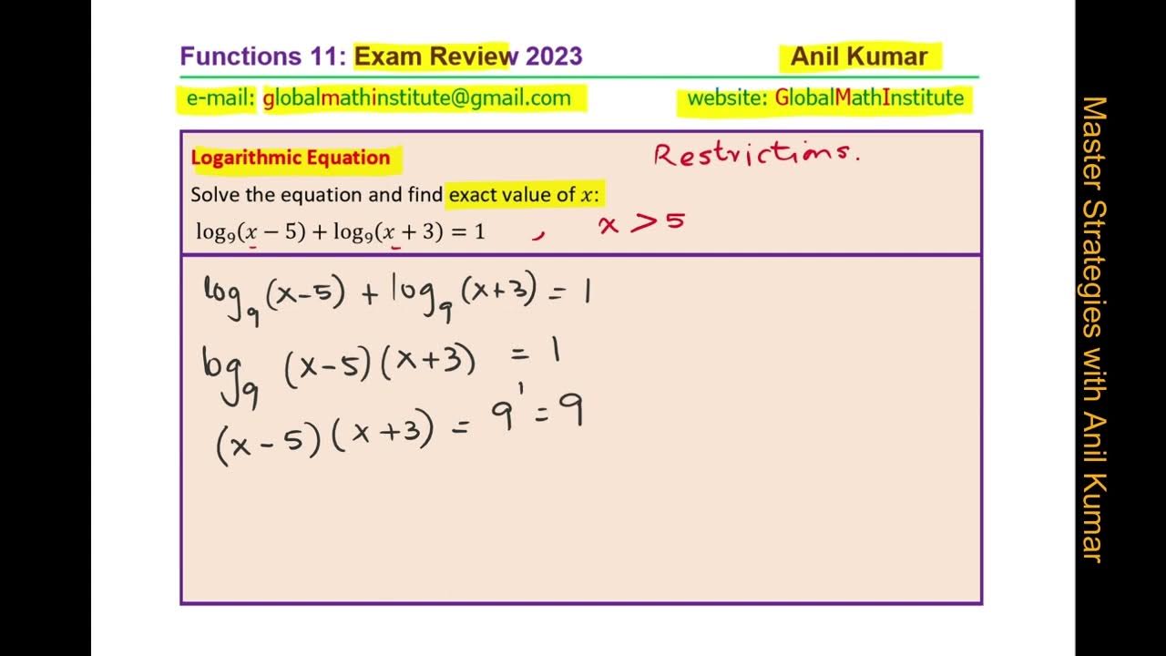 Logarithmic Equation with Extraneous Roots Functions Exam Preparation - YouTube