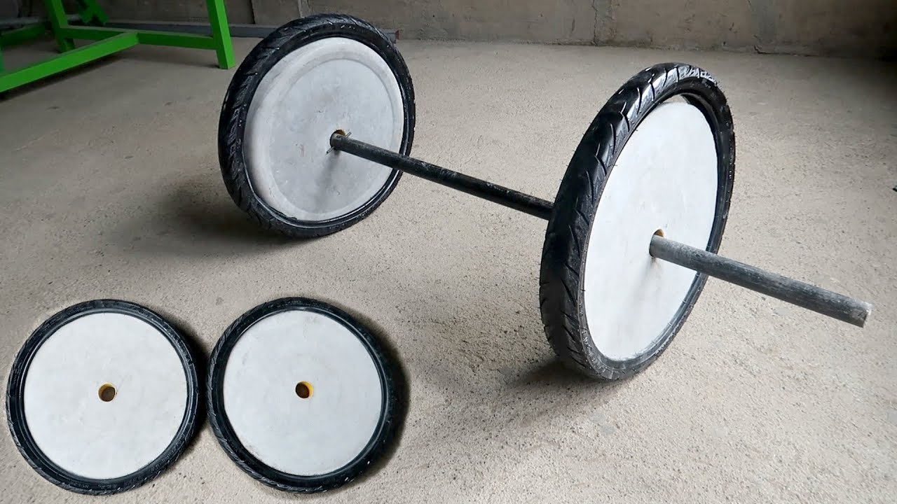 How to Make Homemade Barbell Using Old Tire - YouTube