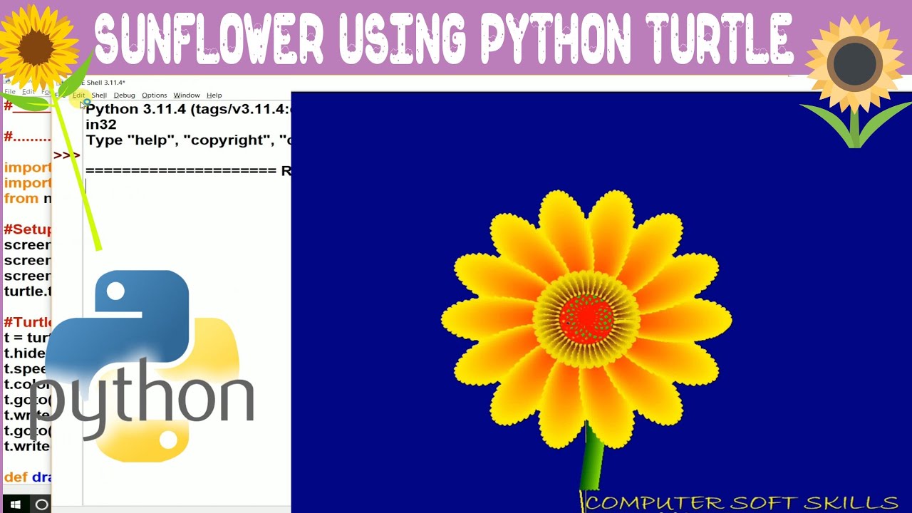 SUNFLOWER🌻 DESIGN USING PYTHON TURTLE GRAPHICS | Flower Design in Python Language - YouTube