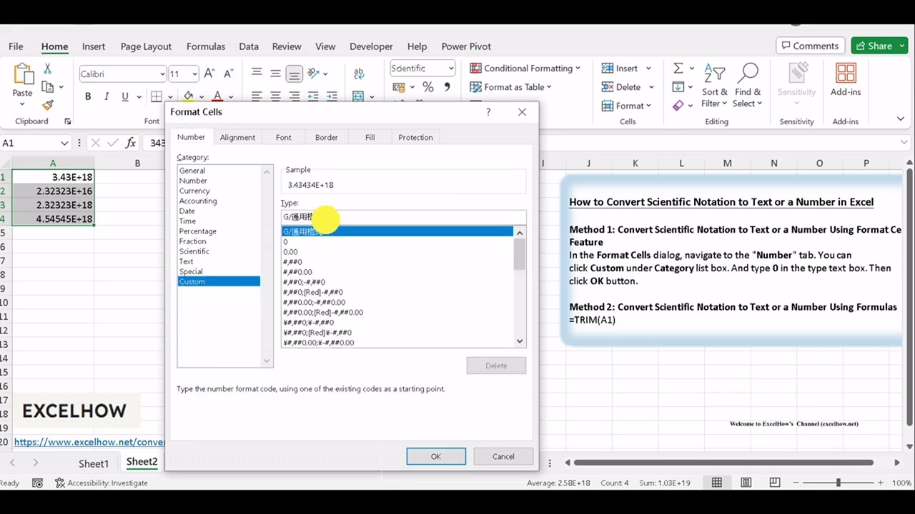 How To Convert Scientific Notation To Text Or A Number In Excel YouTube How To Convert Scientific Notation To Text Or A Number In Excel YouTube