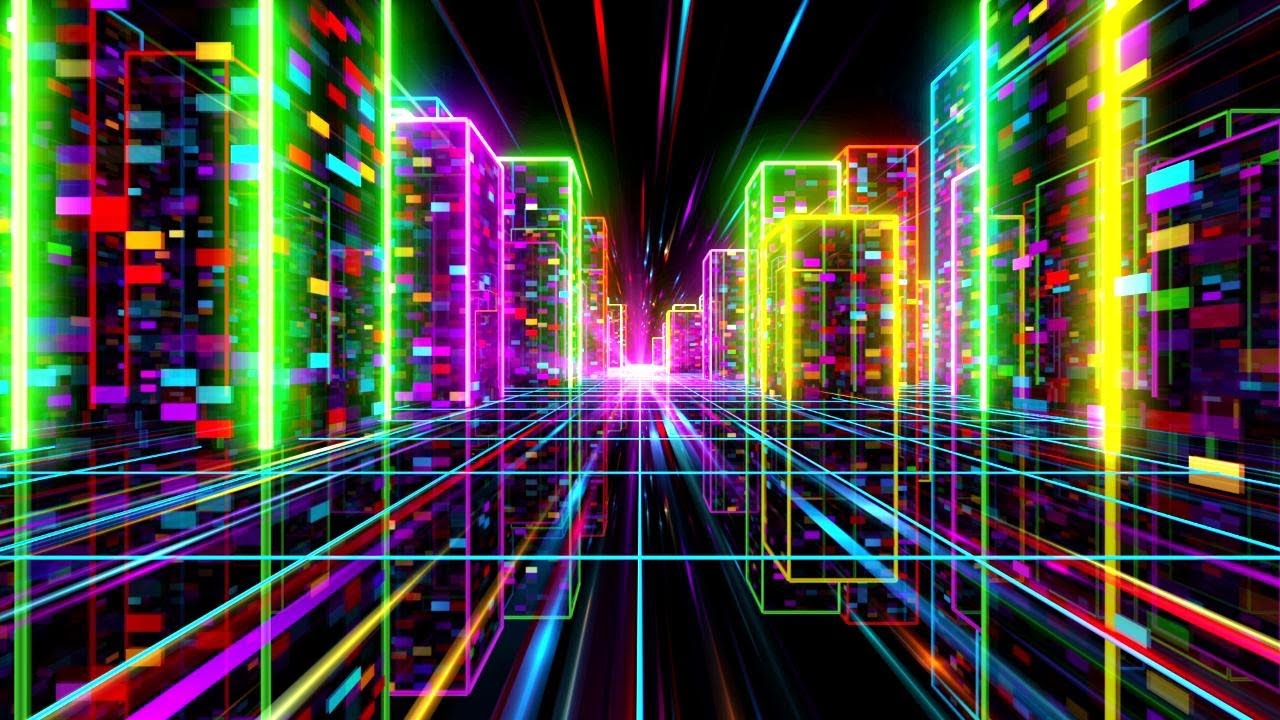 4K Screensaver | Flying Over a Colorful Neon City – Futuristic Night ...