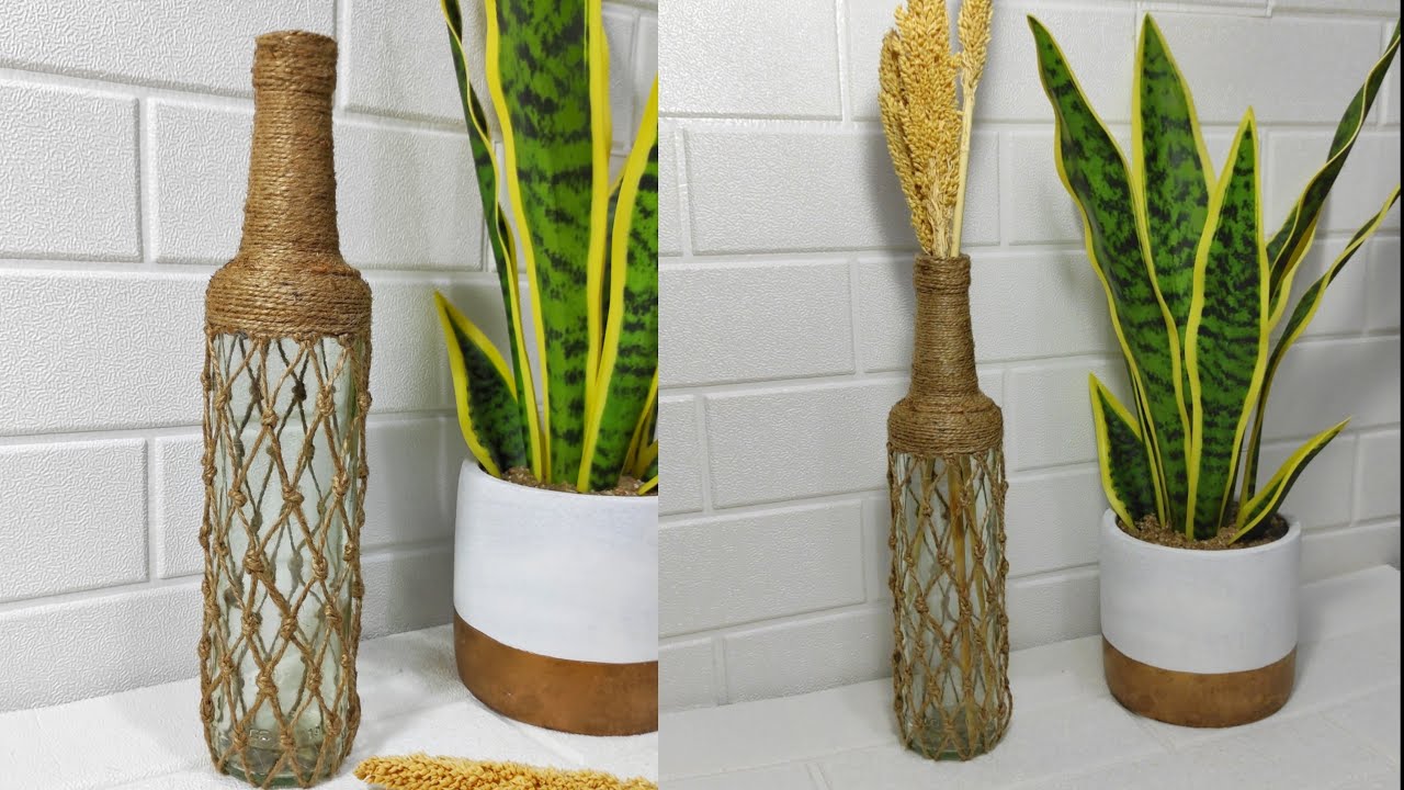DIY glass bottle decoration / diy Jute knot bottle/Home decoration ...