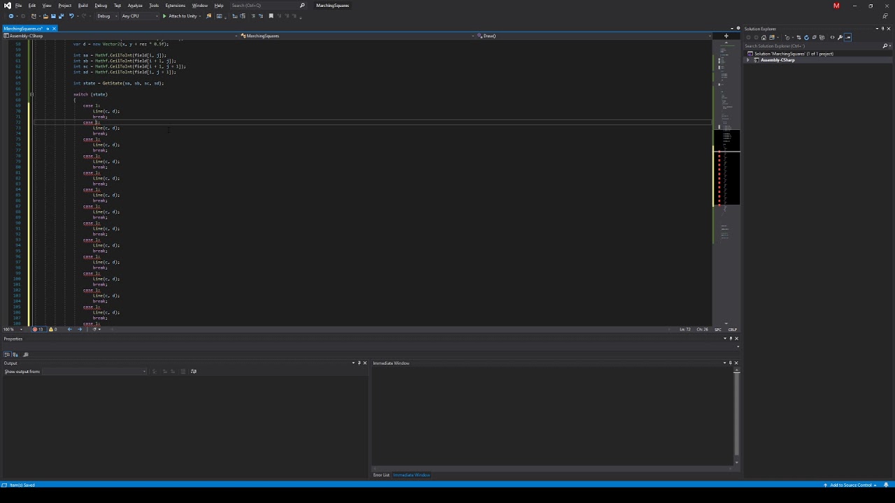 Marching Squares Testing in #Unity (from TheCodingTrain tutorial) - YouTube
