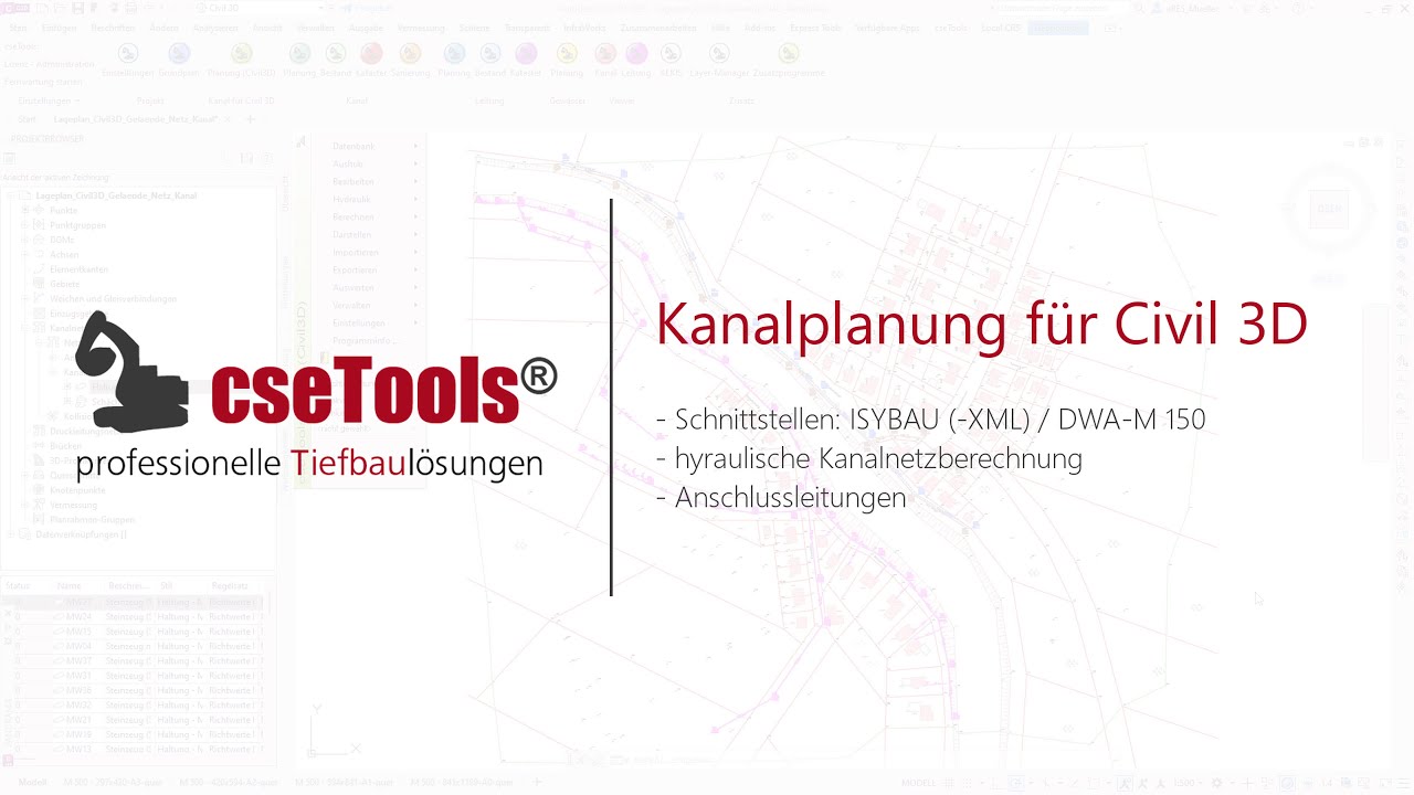 cseTools Kanalplanung - Die AutoCAD Civil 3D Kanal Erweiterung - YouTube