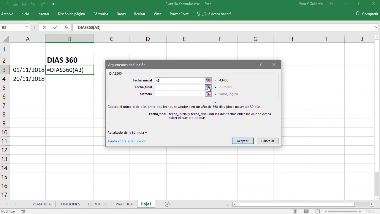 EXCEL - Función DIAS360 - YouTube