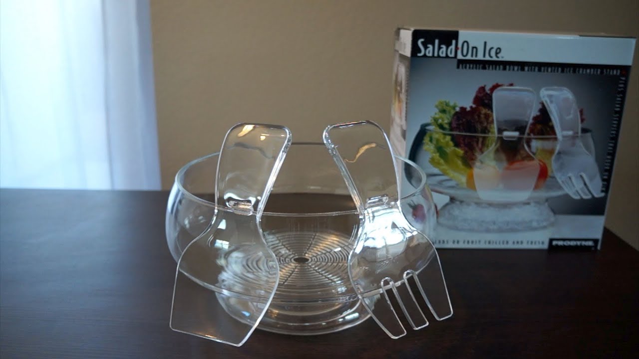 Large Salad Bowl On Ice With Serving Utensils - YouTube