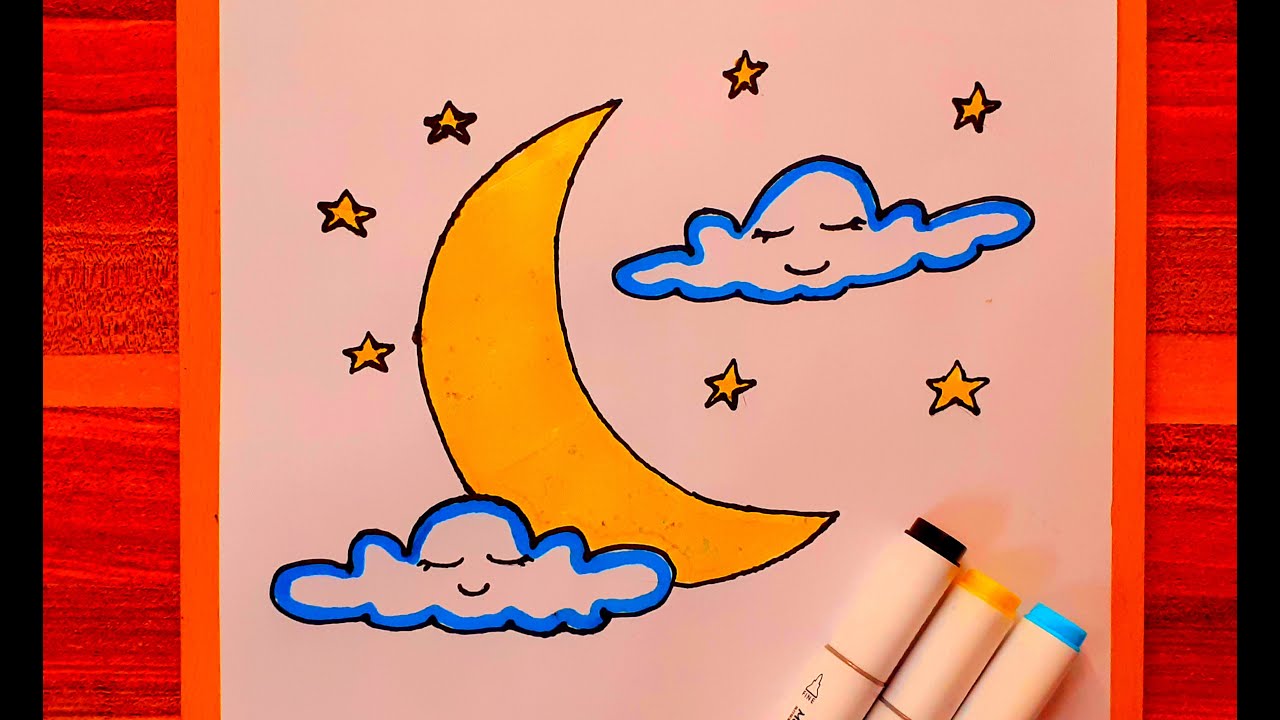 رسم قمر 🌙 رسم وتلوين القمر رسم غيمه ☁️🌜رسمومات رمضانللمبتدئينارسممعنا Youtube