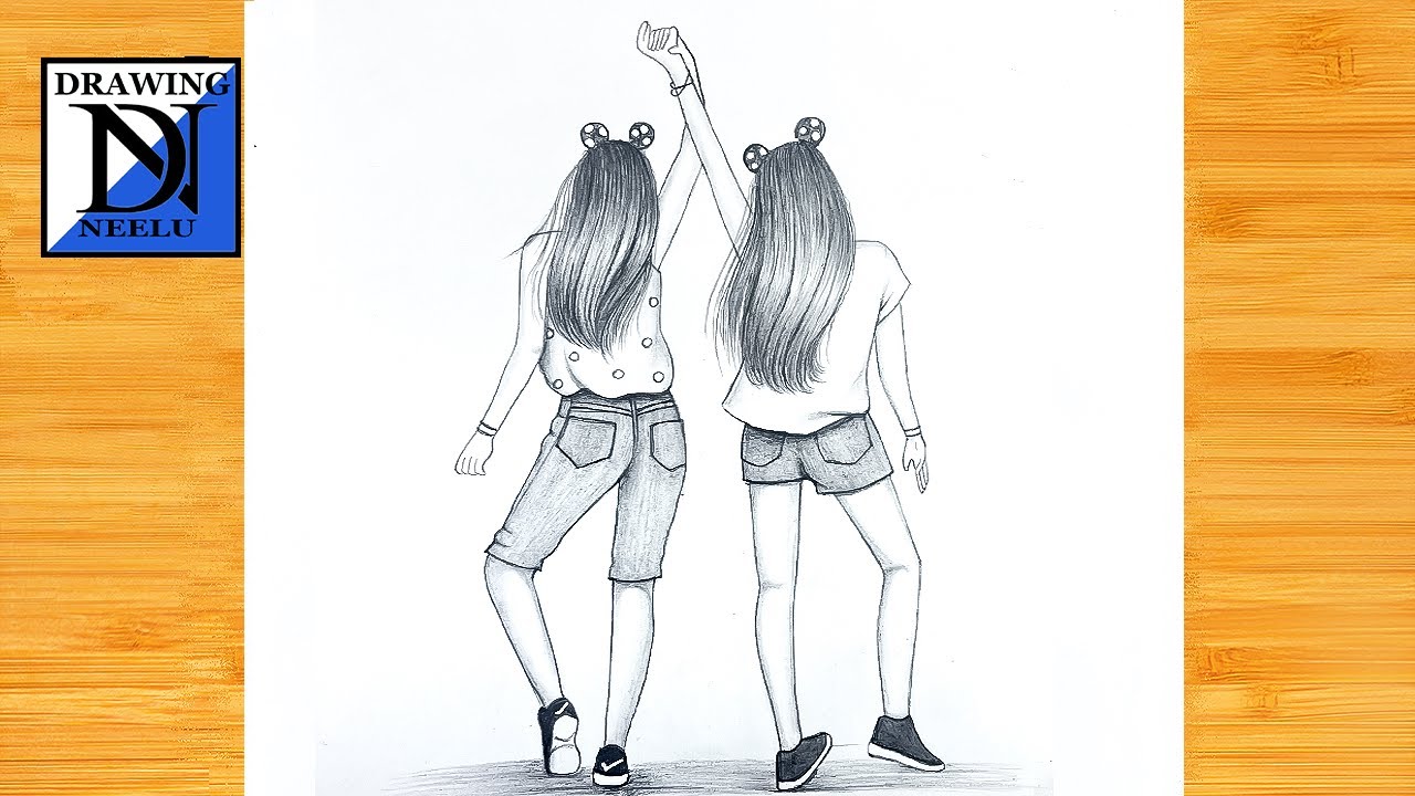 Two Girl Best Friends Drawing