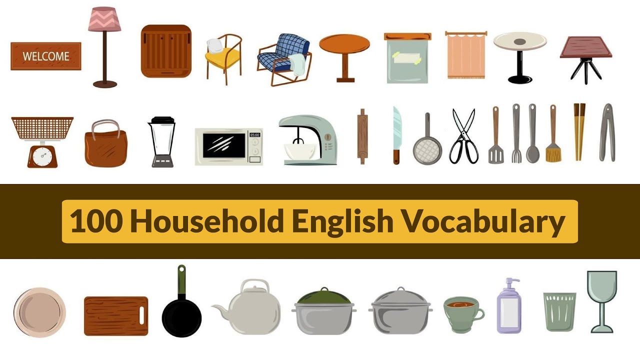 100 Household English Vocabulary || English Vocabulary - 100 HOUSEHOLD ...