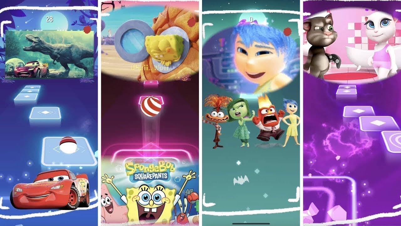 Lighting Mcqueen 🆚 Spongebob 🆚 Inside Out 🆚 Talking Tom | Tiles Hop ...