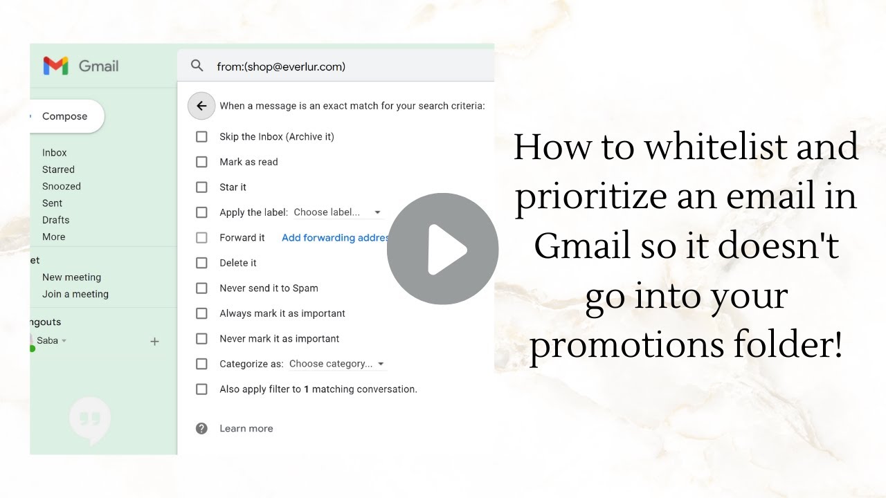 How to whitelist an email in Gmail - YouTube