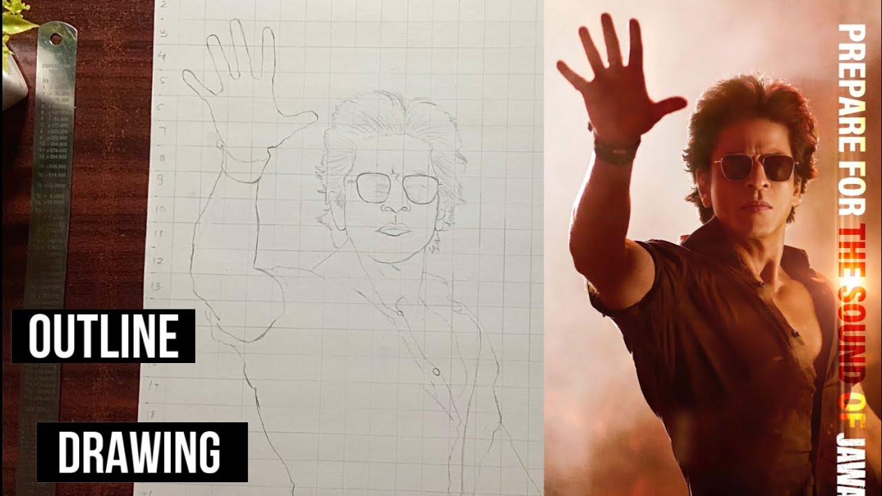 Jawan Shahrukhan Outline Drawing | Step by Step | shahrukhan drawing ...