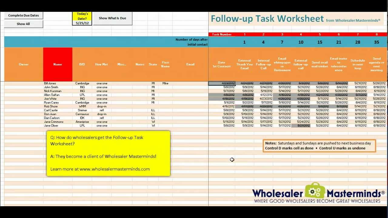 Wholesaler Follow-up Task Worksheet - YouTube
