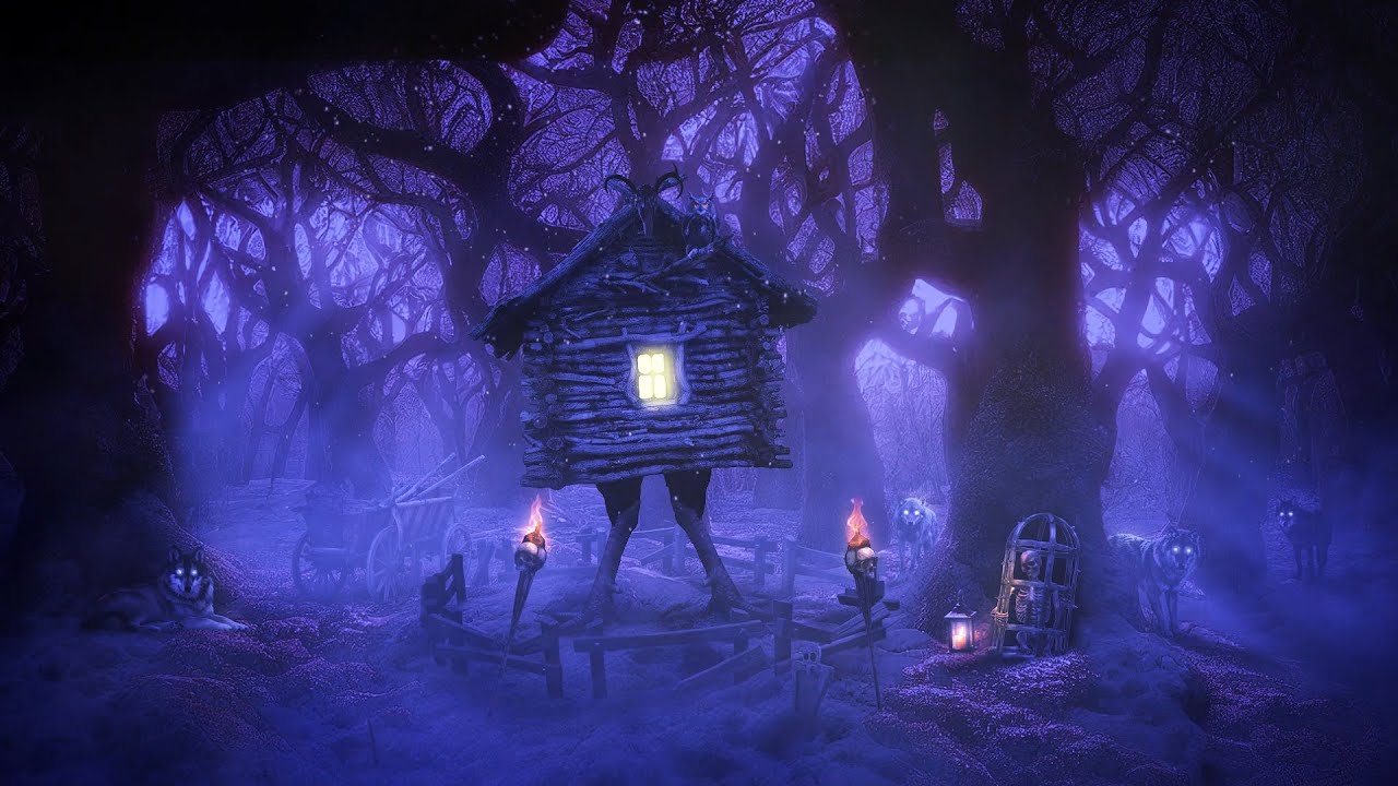 💀 BABA YAGA'S CREEPY WITCH HUT AMBIENCE | Haunted Forest Sounds, Torch ...