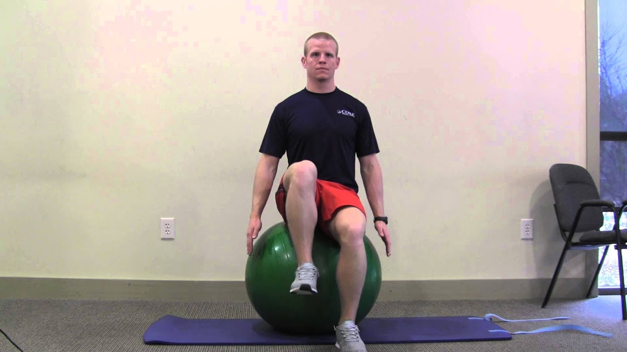 Marching on swiss ball with alternating upper extremity - YouTube