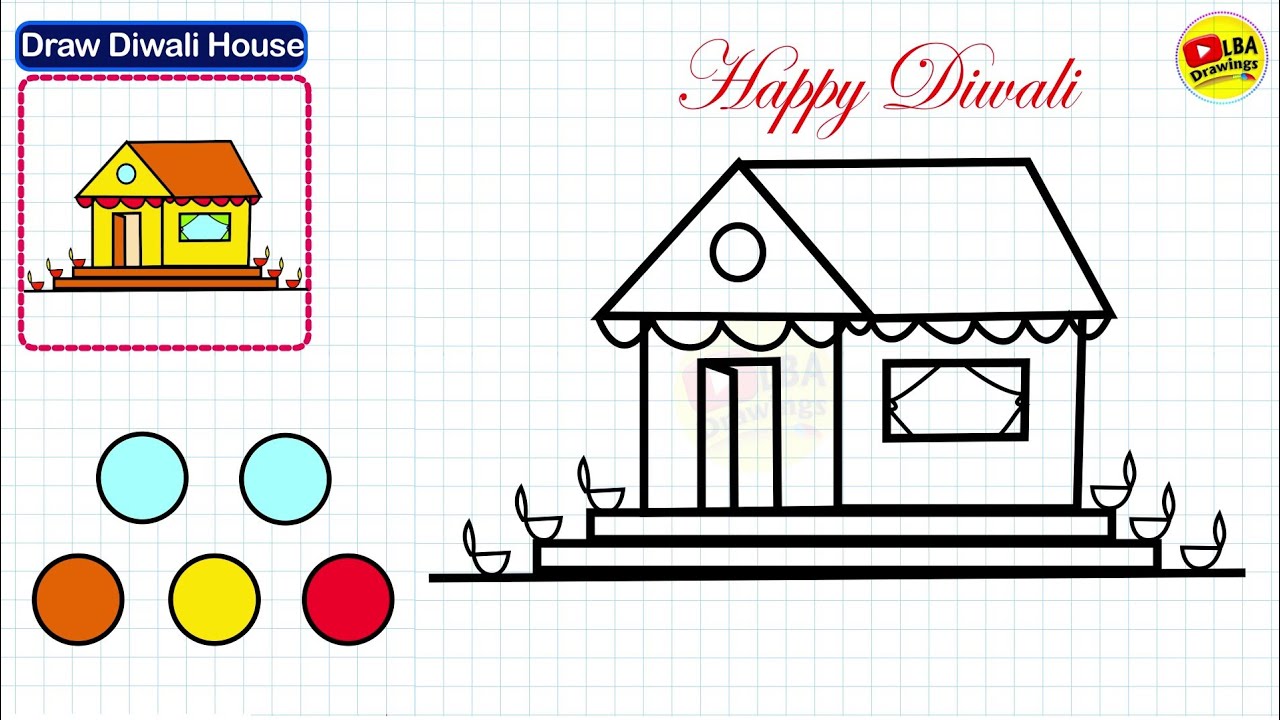 How To Draw Diwali Decorated House 🏡 - YouTube