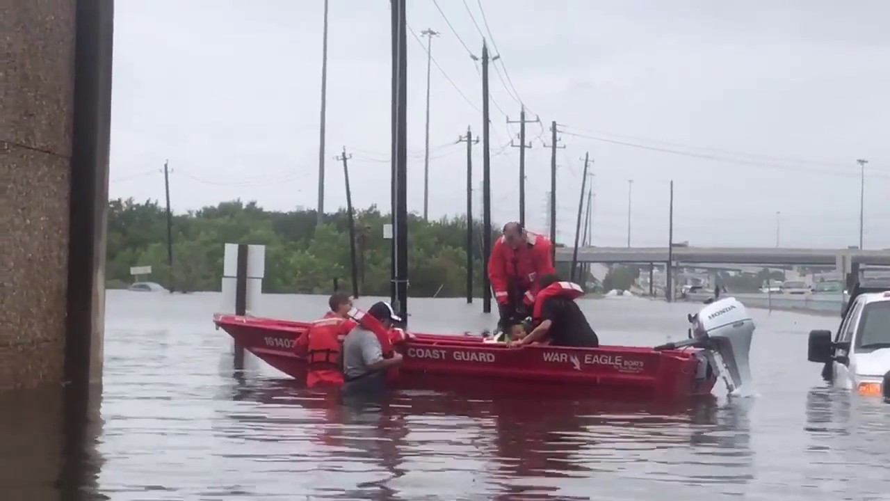 Hurricane Harvey: 8-28-17. Coast Guard Flood PUNT Team Rescue Stranded ...