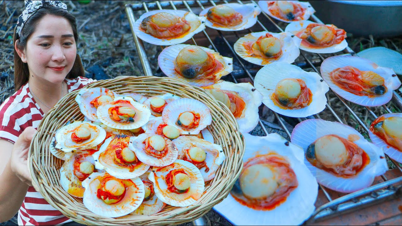 Spicy eating scallops grilling | Scallops eating delicious - YouTube