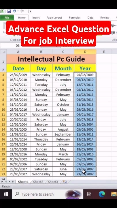 Excel Interview Question Day Month Year In Excel Shorts Excel