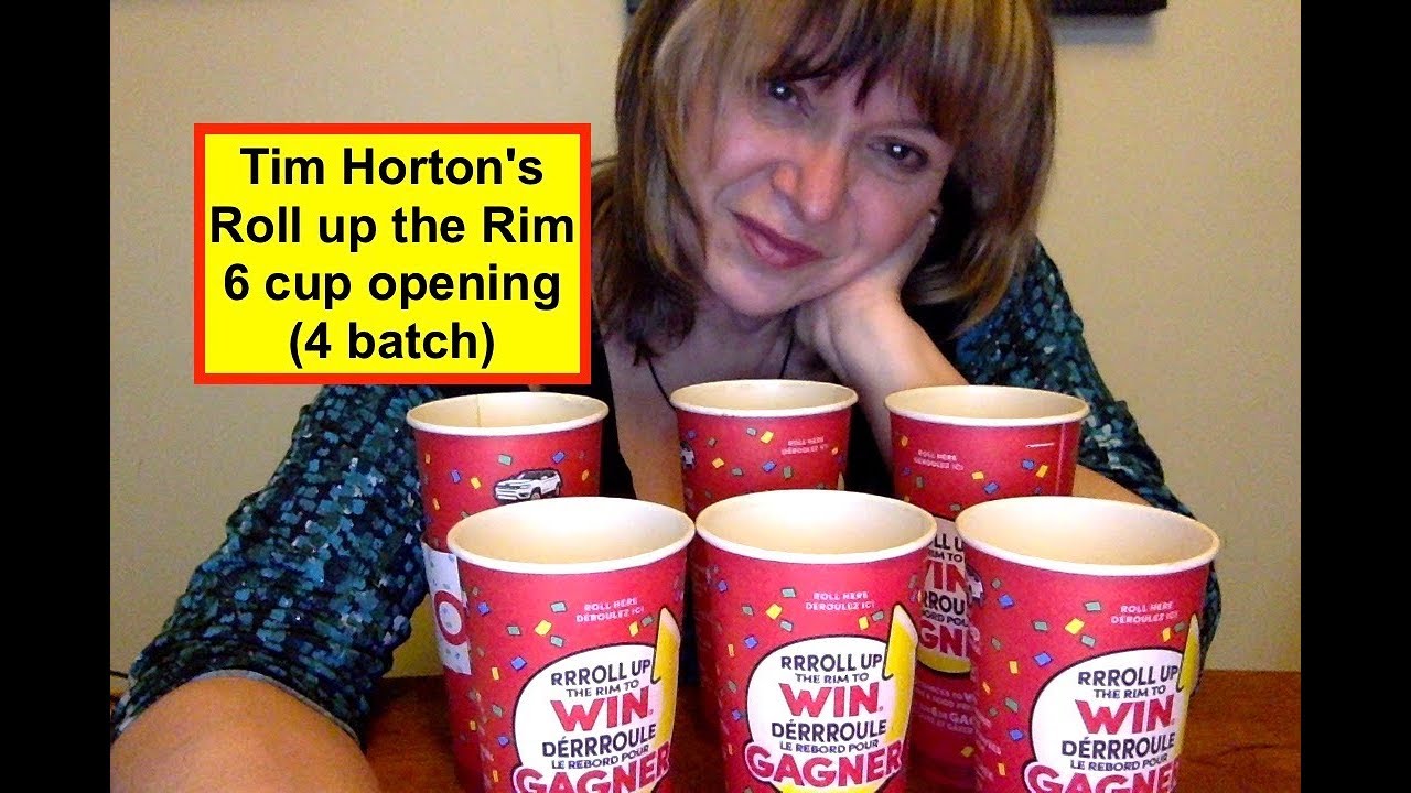 Tim Horton's Roll up the Rim - 6 cup opening (4 batch) - YouTube