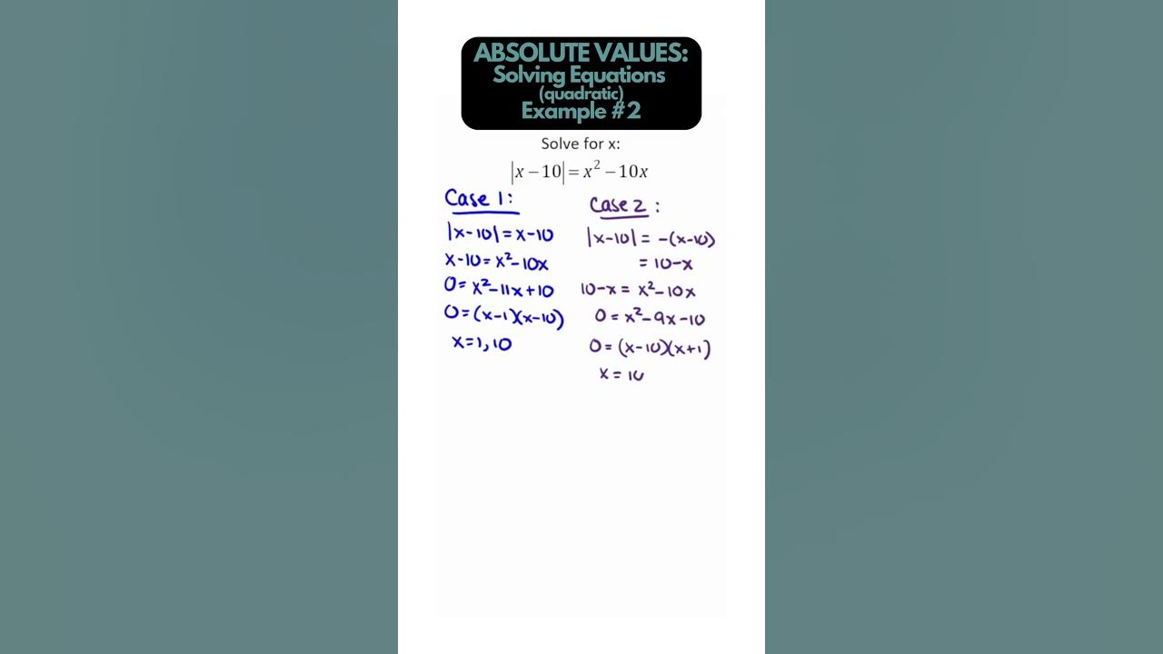 Algebra - Solving A Quadratic Absolute Value Equation Ex 2 #algebra # ...