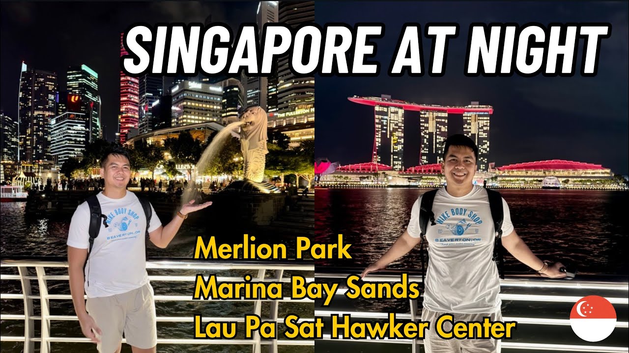 SINGAPORE AT NIGHT - Merlion Park, Marina Bay Sands, Lau Pa Sat Hawker ...