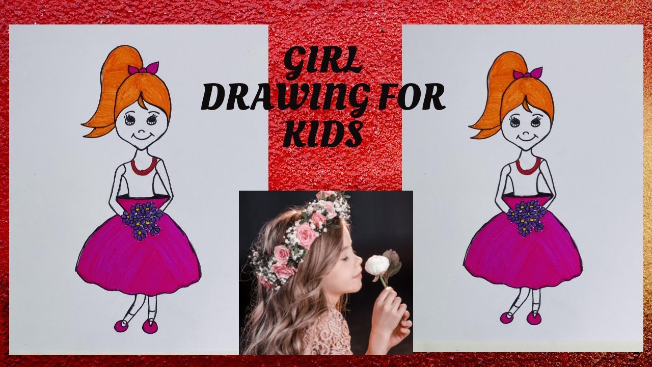 How To Draw A Girl With Flowers | Girl Drawing Easy | Girl With Flower ...