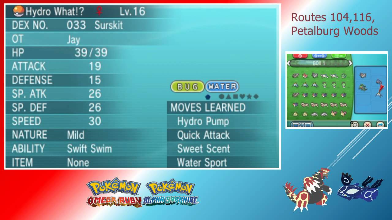 Pokemon [ORAS] DexNav: Pokemon's hidden moves: Routes 104, 116 ...
