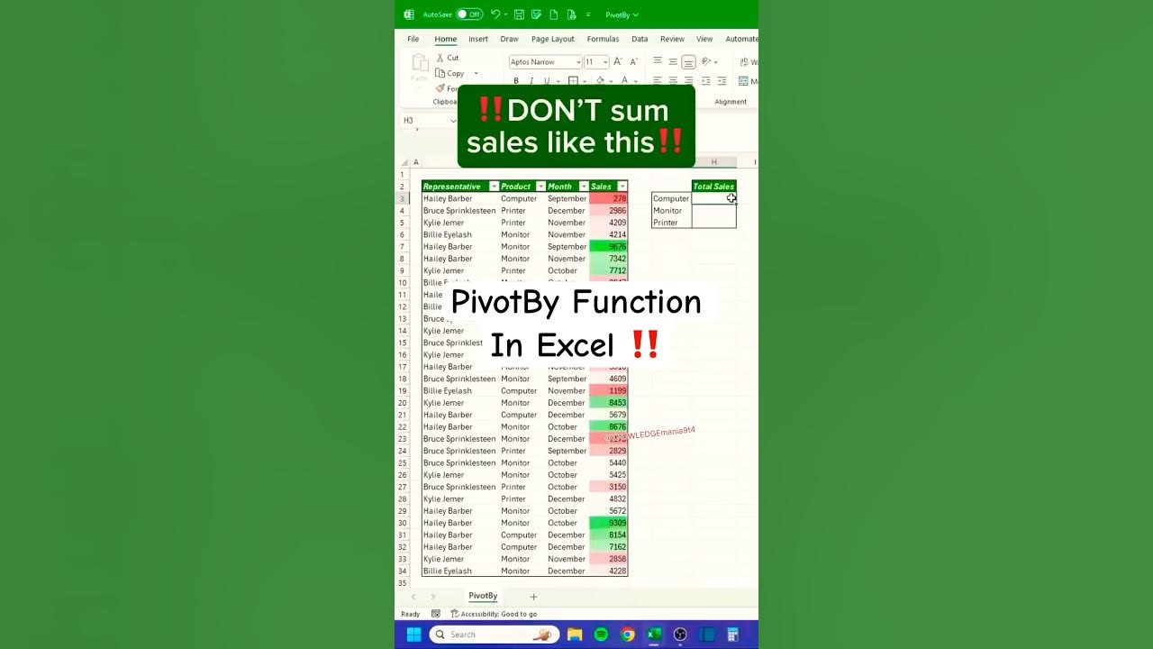 PivotBy Function in Excel ‼️ #shorts #exceltips #excel #computer - YouTube