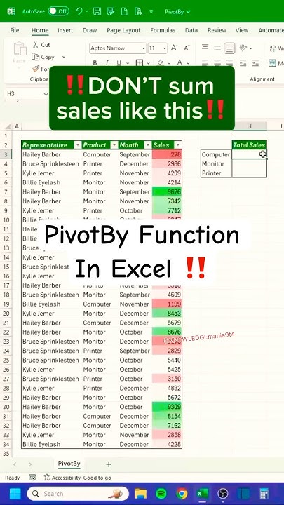 PivotBy Function in Excel ‼️ #shorts #exceltips #excel #computer - YouTube