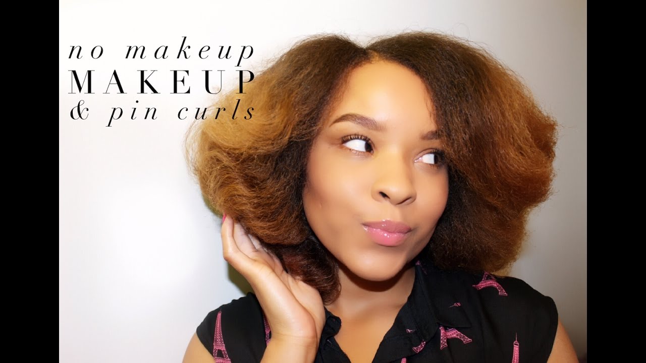 Natural Hair Pin Curl Tutorial + No "Makeup" Makeup Look - YouTube