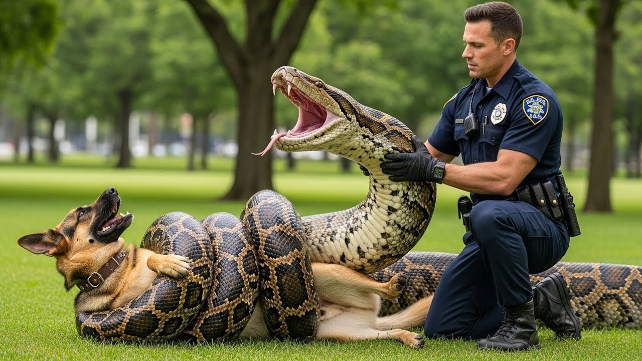 Brave rescue team faces off against giant python to save poor dog - YouTube