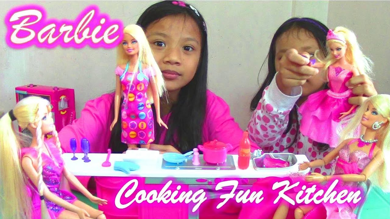 Barbie Cooking Fun Kitchen and Bxarbie Princess Dolls from Mattel - YouTube