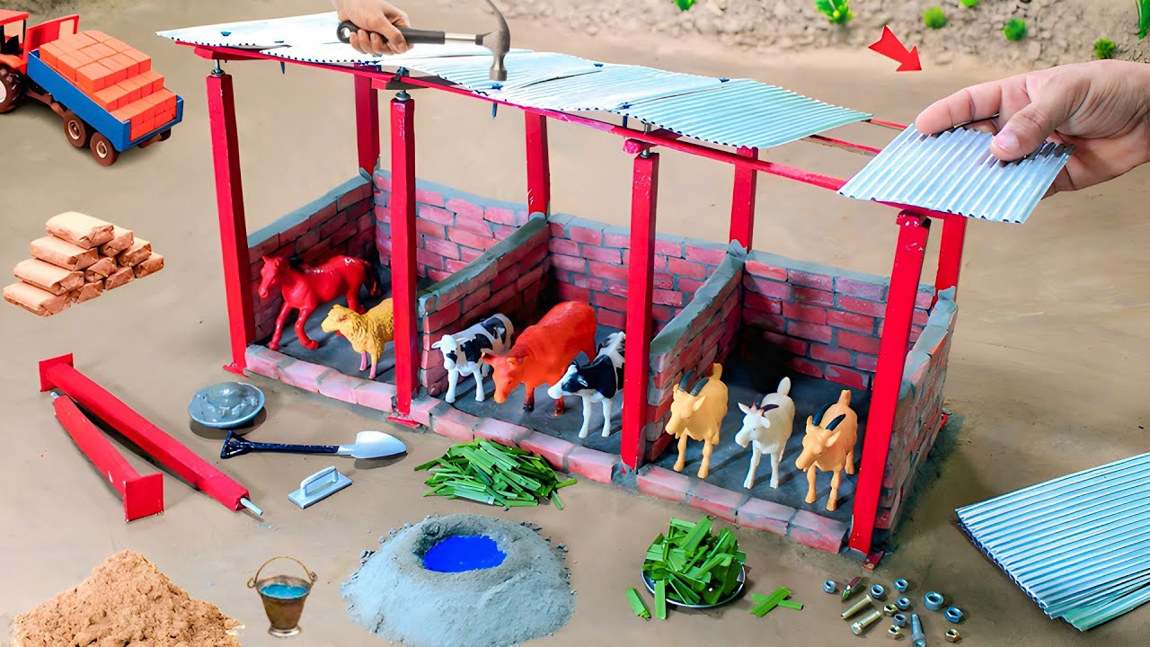 diy mini cemented animal farm house construction science project | cow ...