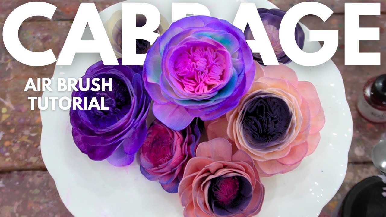 How to airbrush wood flowers DIY tutorial featuring cabbage rose - YouTube