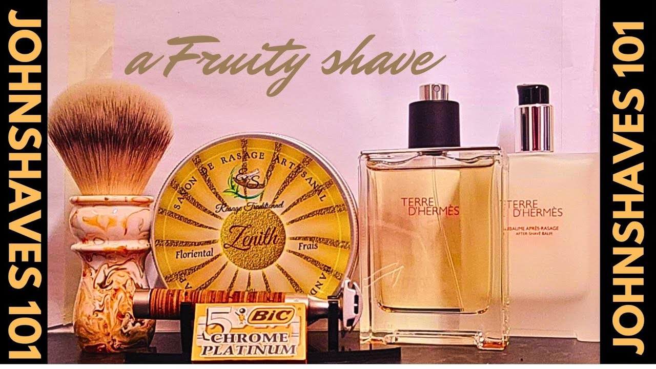 E&S Rasage Zenith soap: Rocca R95 Razor:Bic Blade: Terre D,hermes ...
