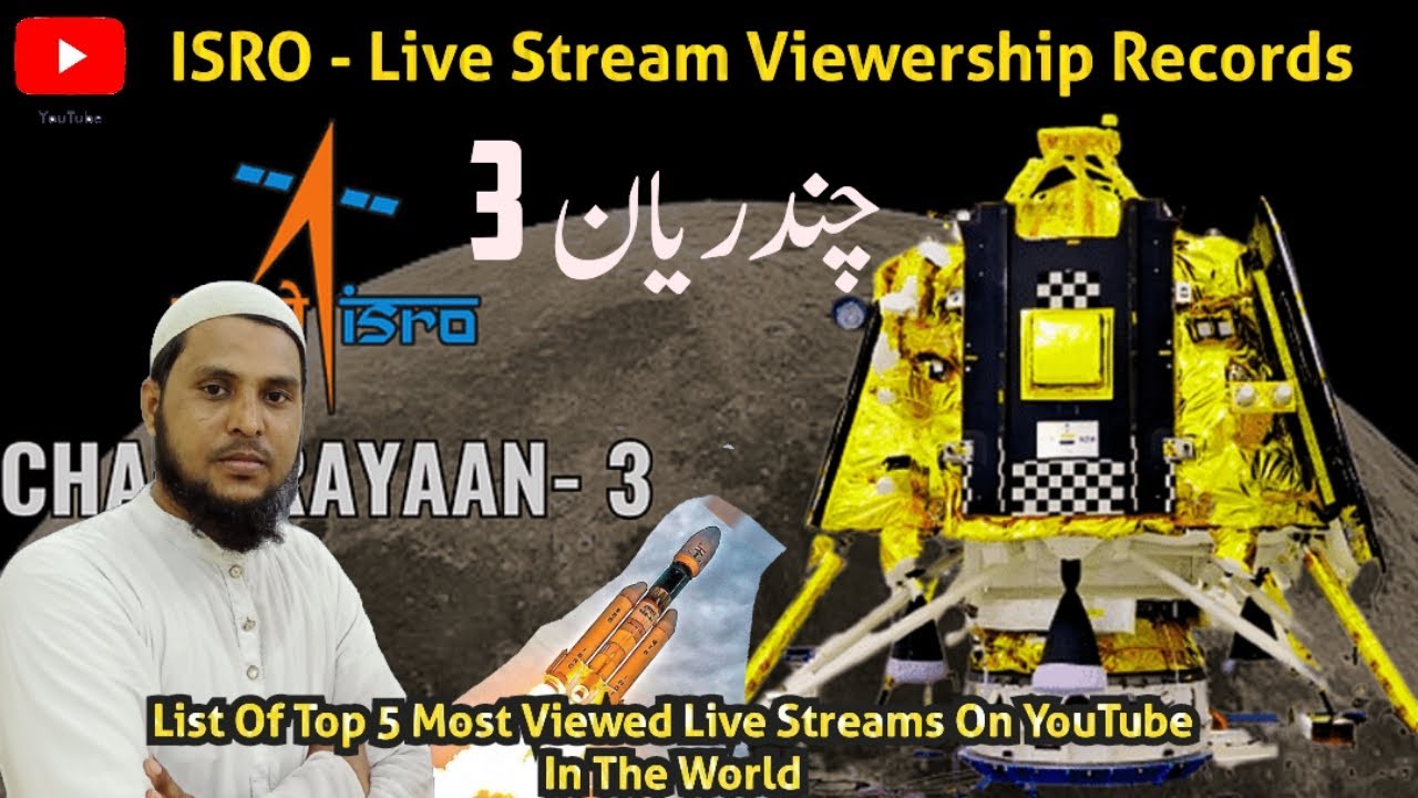 Chandrayaan-3"Livestream viewership record: #isro:TOP 5 Y-T ️ LIVE ...