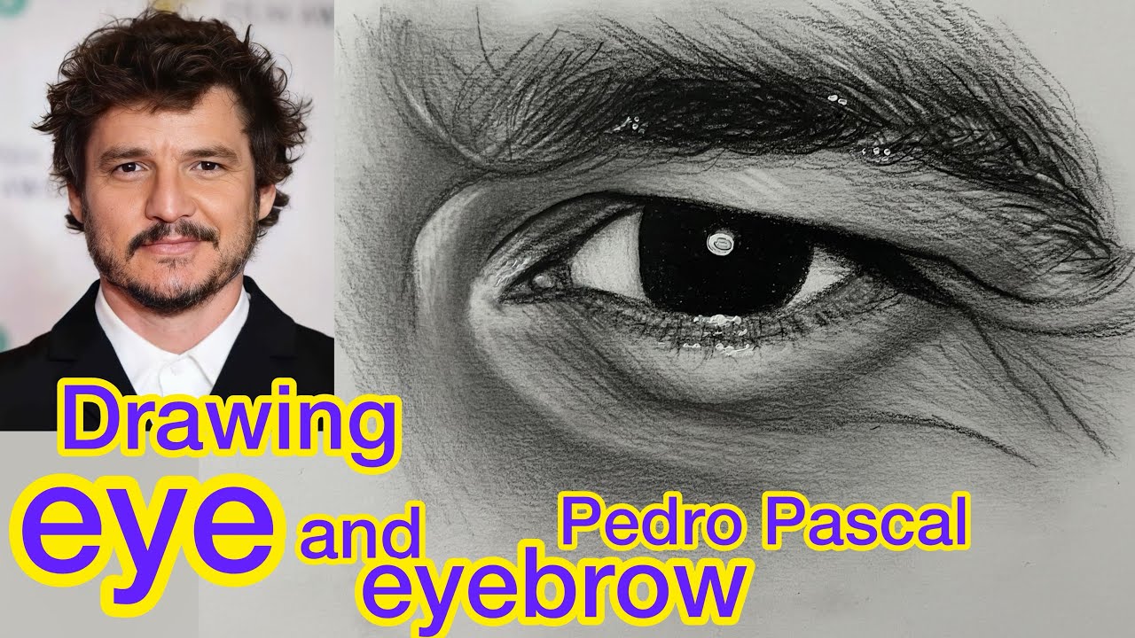 Let's draw Pedro Pascal’s (Gladiator 2) eye and eyebrow together - YouTube