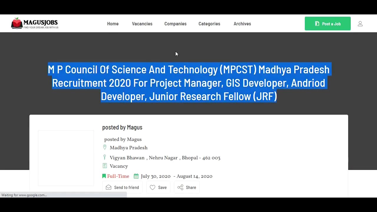 M P Council Of Science And Technology Madhya Pradesh Recruitment 2020 ...